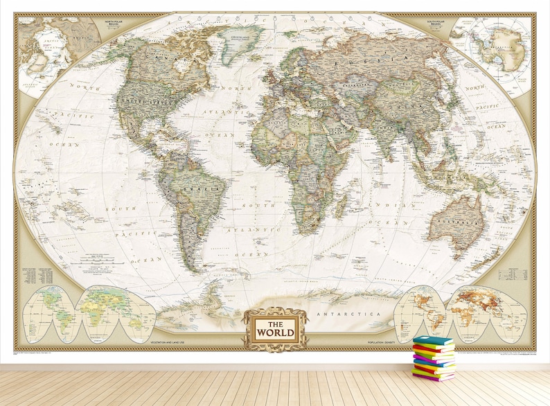 Decorative World Map Wallpaper / Decoratieve Wereldkaart - Etsy