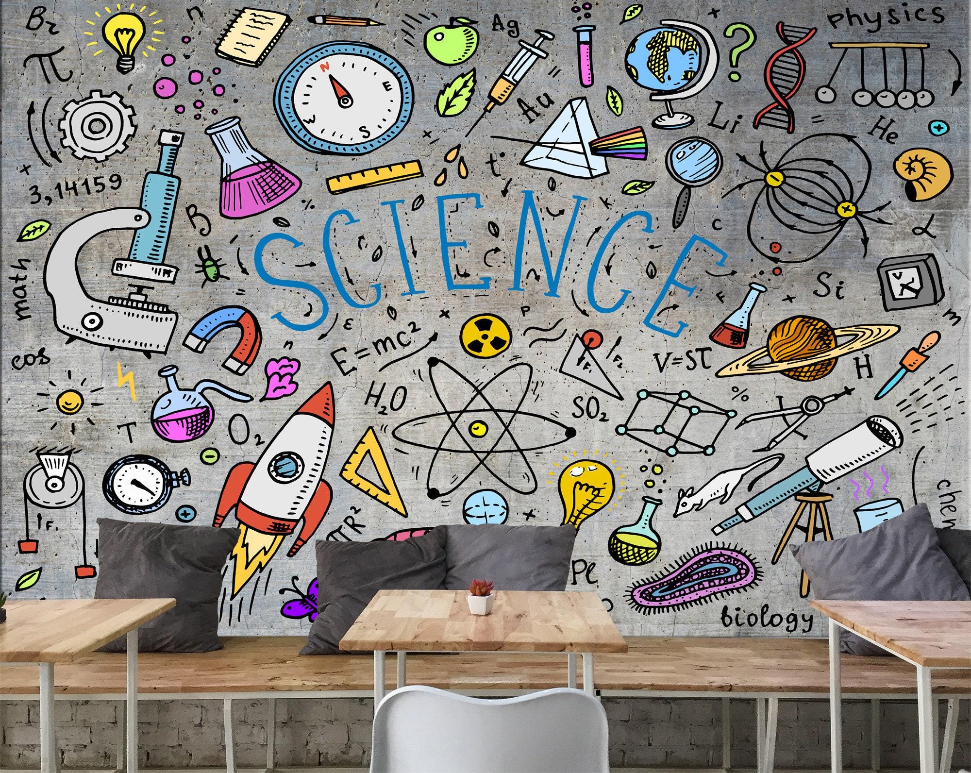 Colorful Science Wallpaper Mural - Educational Wall Decor for Classroom ...
