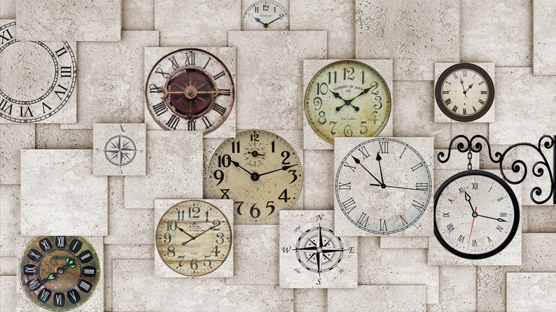 Wall Clocks Wallpaper Murals / Wandklokken Fotobehang / Wanduhren ...