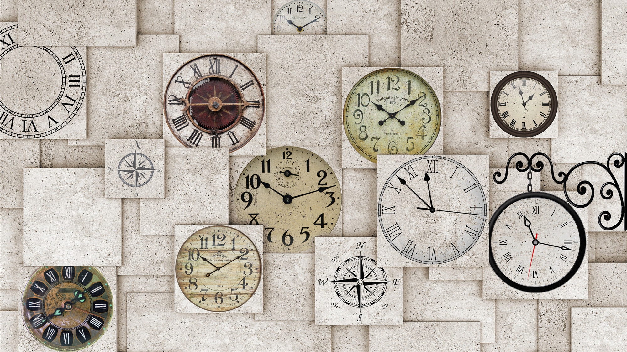 Wall Clocks Wallpaper Murals / Wandklokken Fotobehang / Wanduhren ...