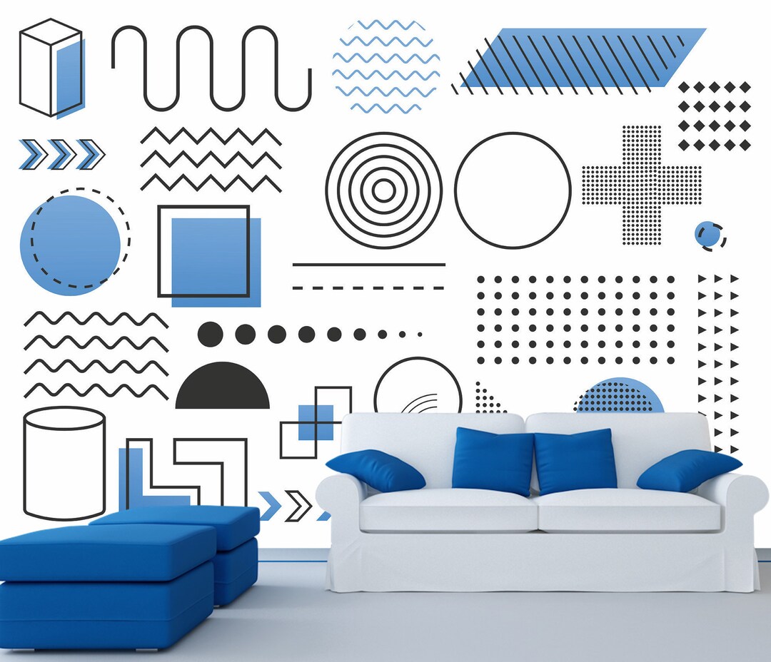 Geometric Elements Collage Wallpaper Mural | Dynamic Patterned Abstract ...
