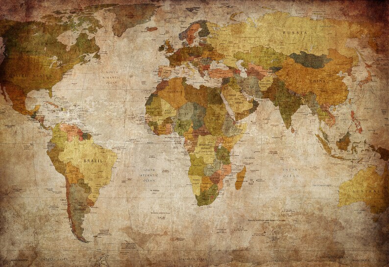 Stylish World Map Wallpaper / Stijlvolle Wereldkaart Behang / - Etsy