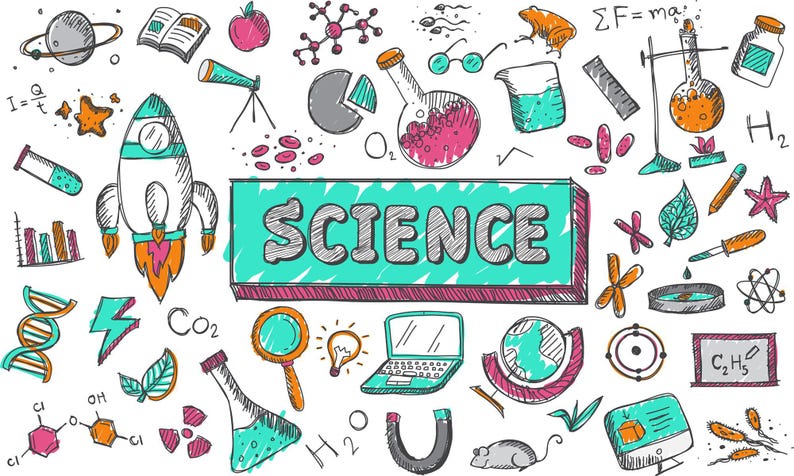 Science Wallpaper Mural, Colorful Educational Doodle Wall Poster for ...