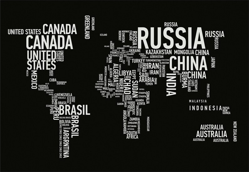 Typography World Map Wallpaper / Typografie Wereldkaart Behang ...