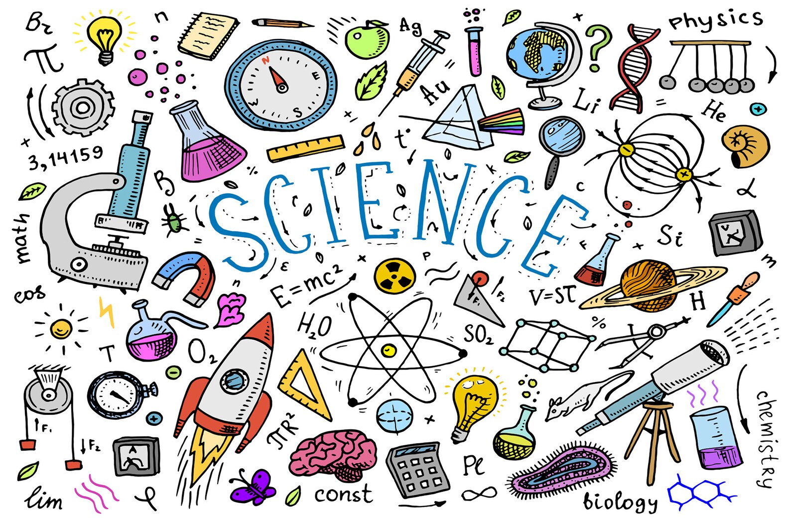 Science Figures Wallpaper Mural / School Science Room Wallpaper ...