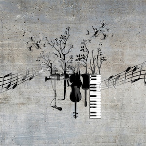 Music Room Decoration Wallpaper Mural / Music Art Wallpaper / Music ...