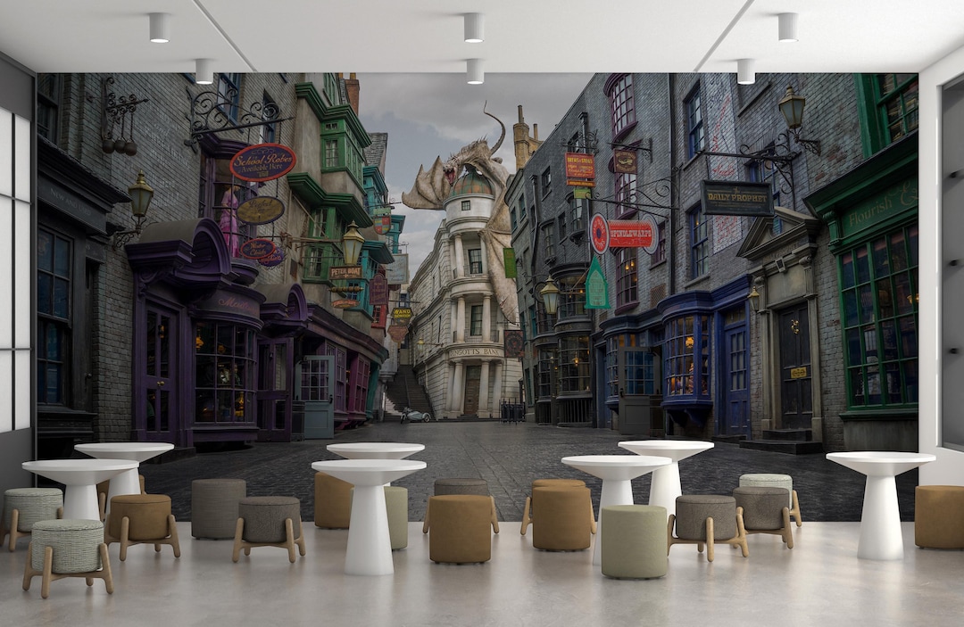 Wizard World Wallpaper Mural, Wizarding Alley Wallpaper, Magic Street ...