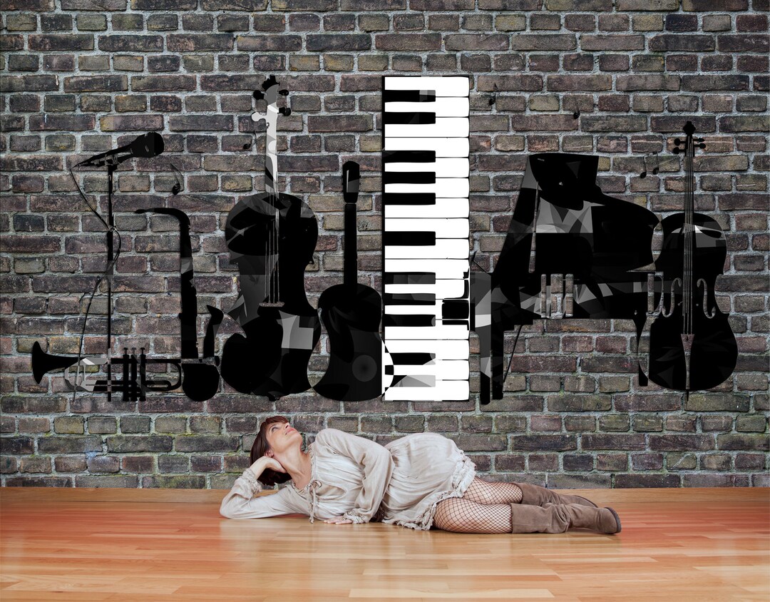 Music Design Wallpaper Mural / Music Decoration Wallpaper / Music Decor ...