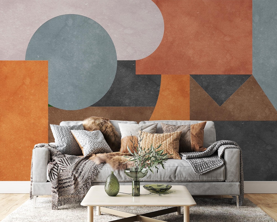 Retro Geometry Abstract Art Wallpaper Mural - Bold and Geometric Wall ...