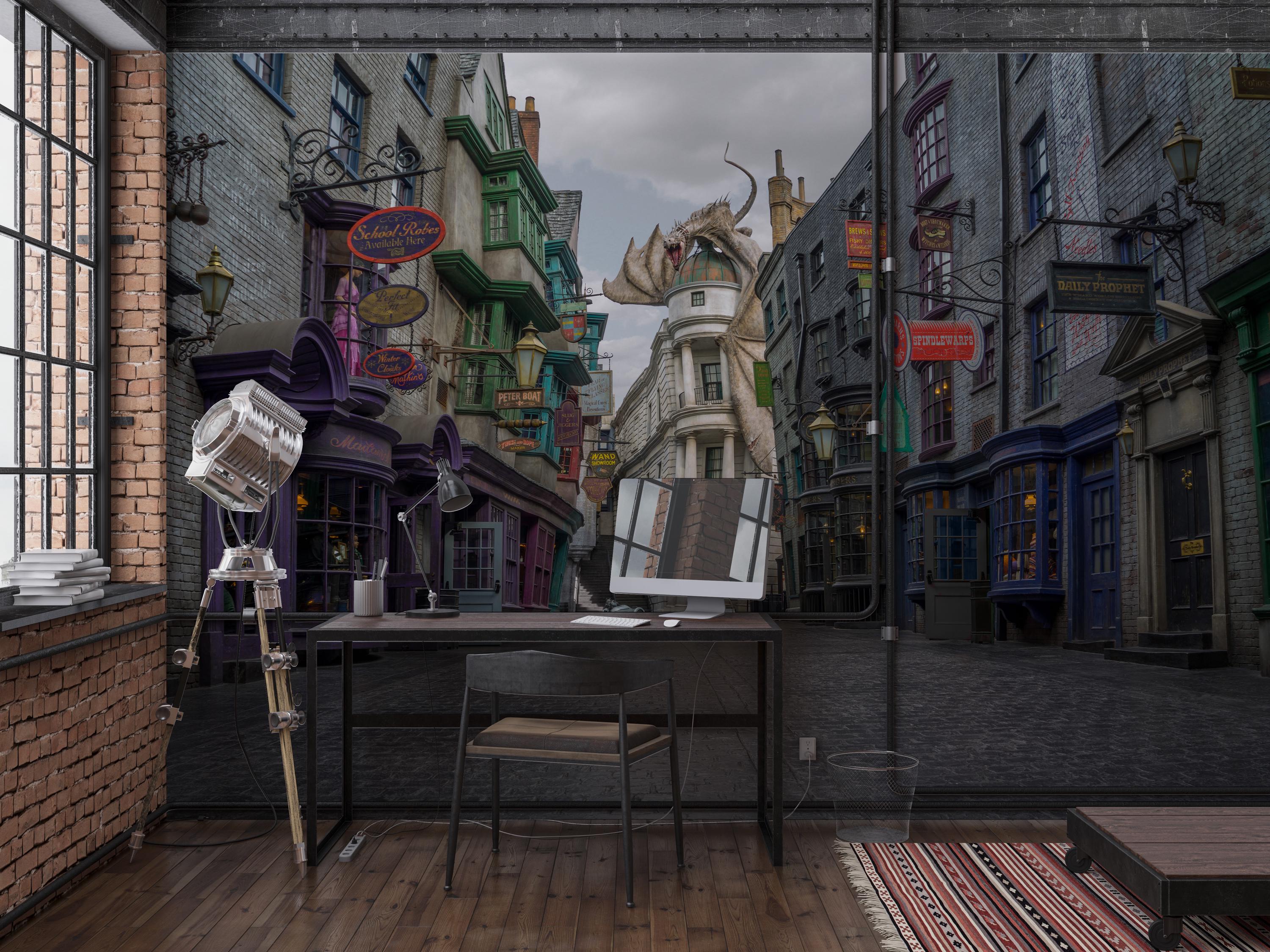Wizard World Wallpaper Mural, Wizarding Alley Wallpaper, Magic Street ...