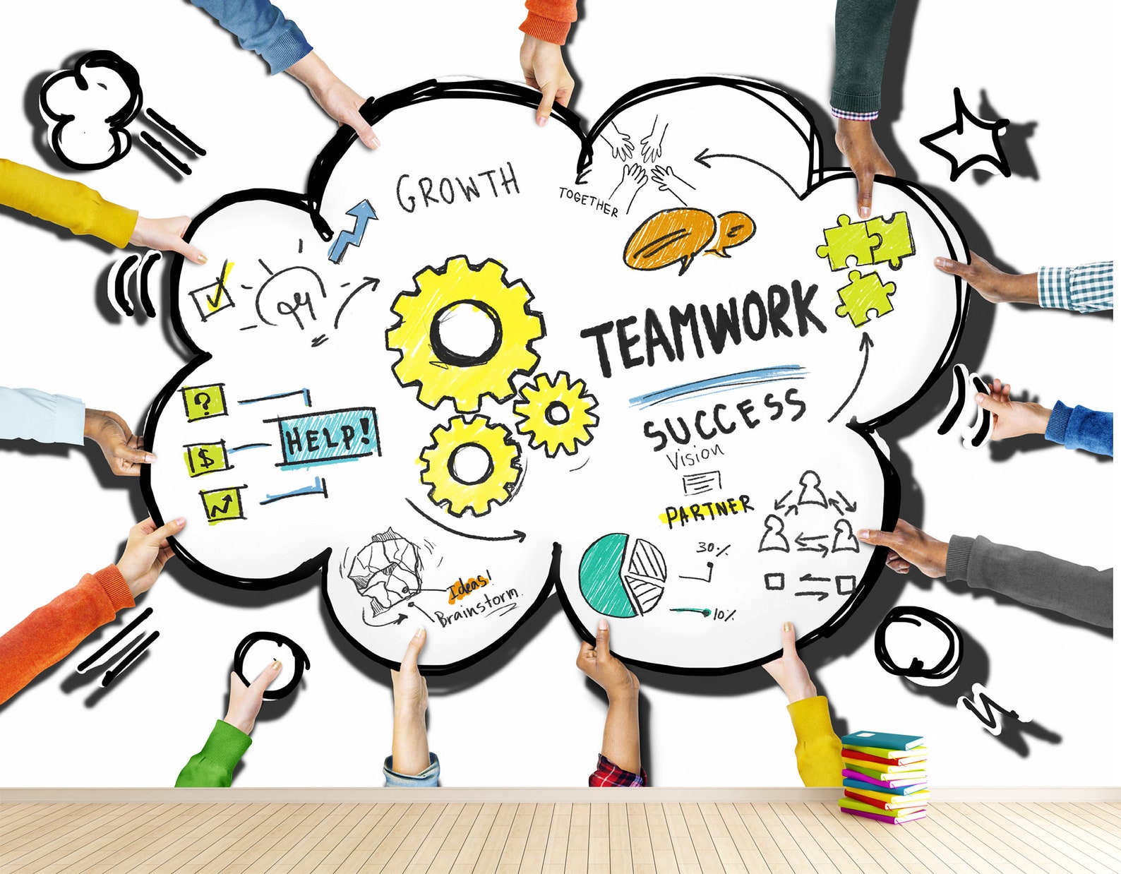 Teamwork Concept Wallpaper Mural, Business Strategy Illustration Wall ...