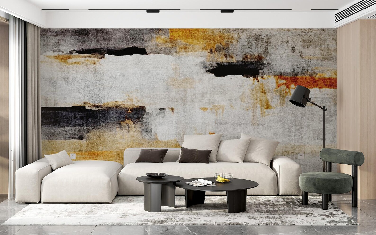 Rustic Strokes Abstract Art Wallpaper Mural Textured and Earthy Wall ...