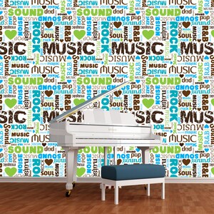 Music Typography Wallpaper Mural, Modern Music Word Art Decor, for ...
