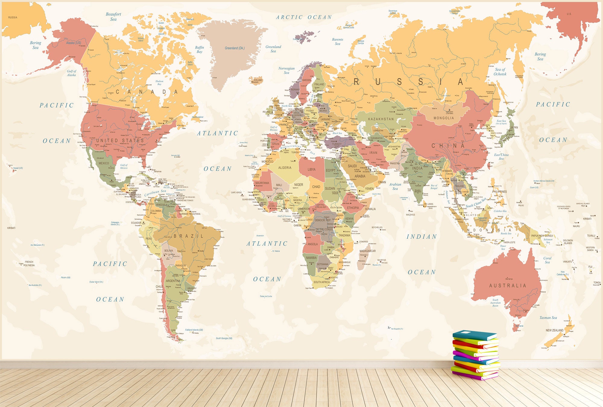 World Map Wallpaper With Cities / Wereldkaart Behang Met - Etsy