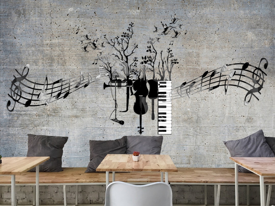 Music Room Decoration Wallpaper Mural / Music Art Wallpaper / Music ...