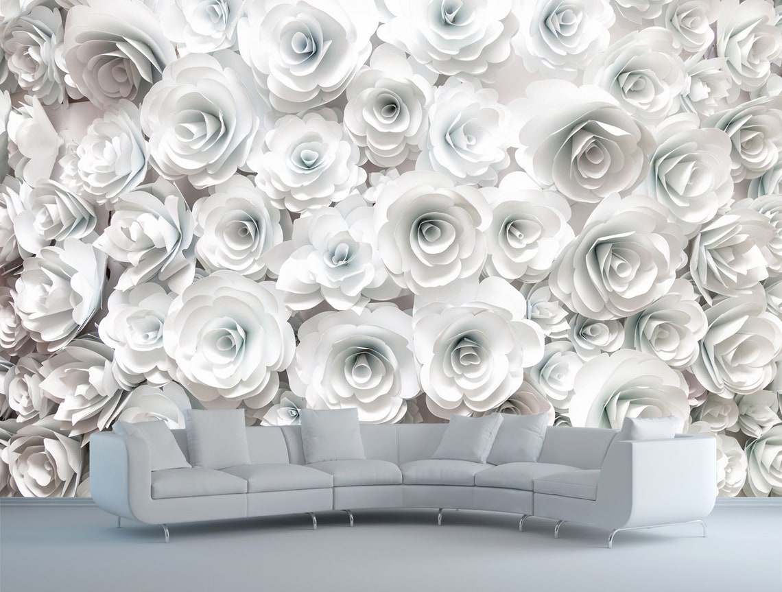 White Roses Wallpaper Mural / Plants and Blossom Wallpaper / - Etsy