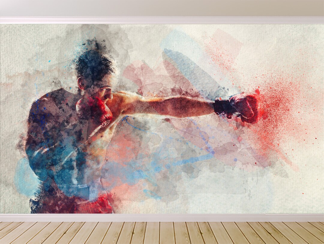 Dynamic Boxing Champion Wallpaper Mural | Powerful Sports Wall Art for ...