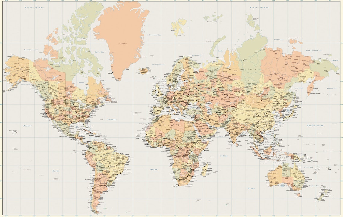 World Tour World Map Wallpaper / Wereld Tour Wereldkaart - Etsy