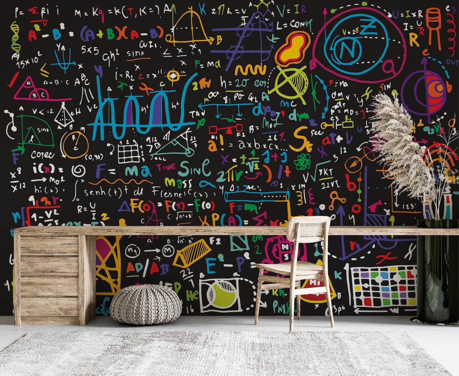 Colorful Physics Formulas Chalkboard Wallpaper – Educational Math and ...