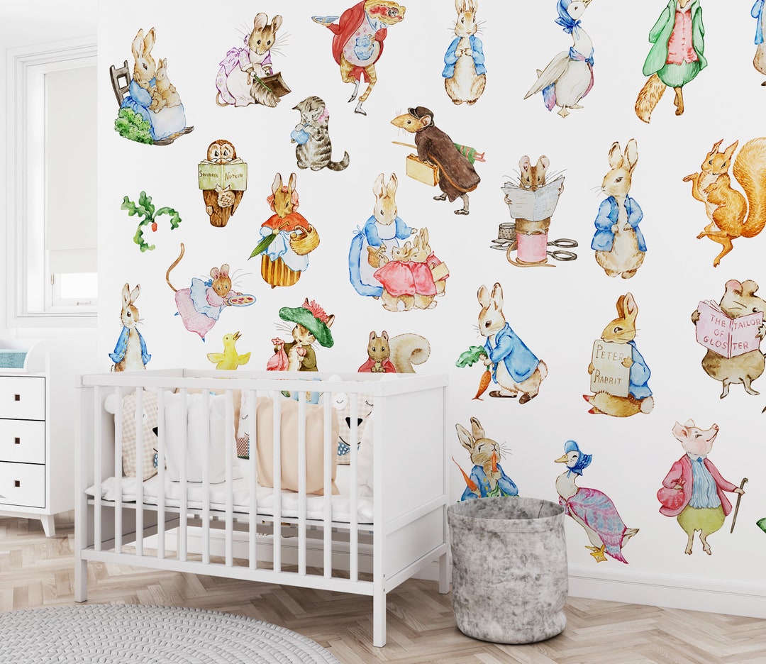 Peter Rabbit Wallpaper Mural, Watercolor Nursery Wall Decor, for ...