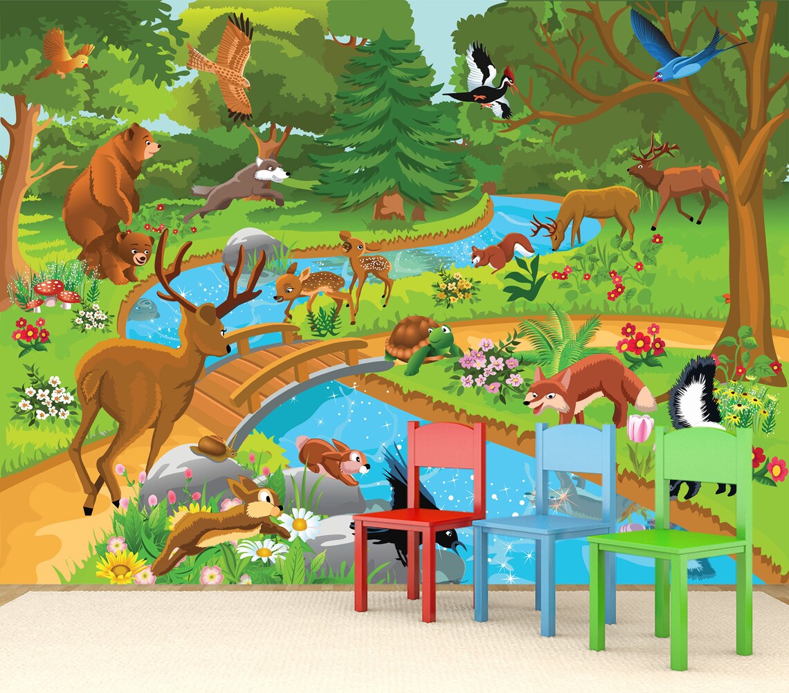Life in the Forest Kids Room Wallpaper / Leven in Het Bos Kinderkamer ...