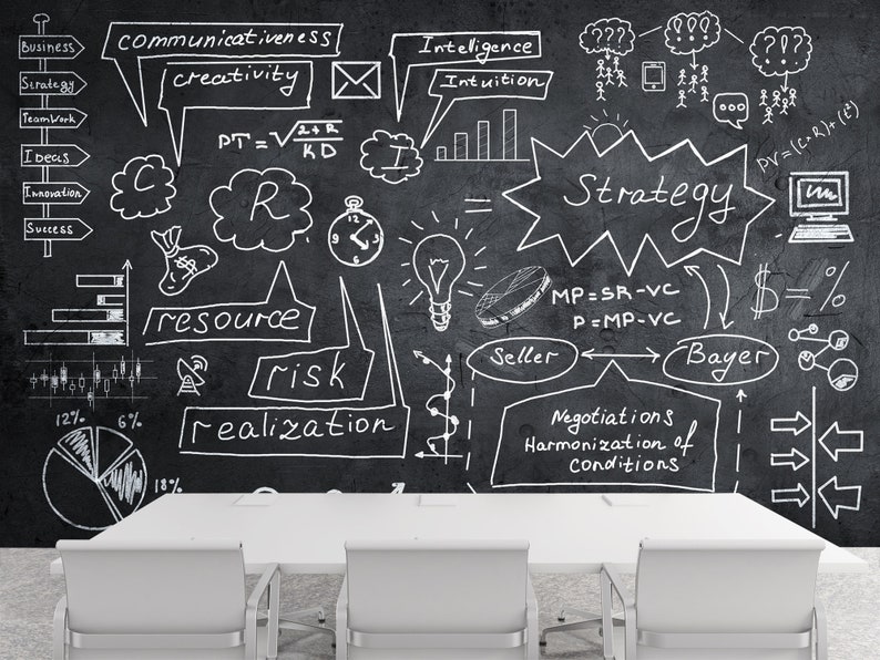 Business Strategy Chalkboard Wallpaper, Creative Office Wall Decor for ...