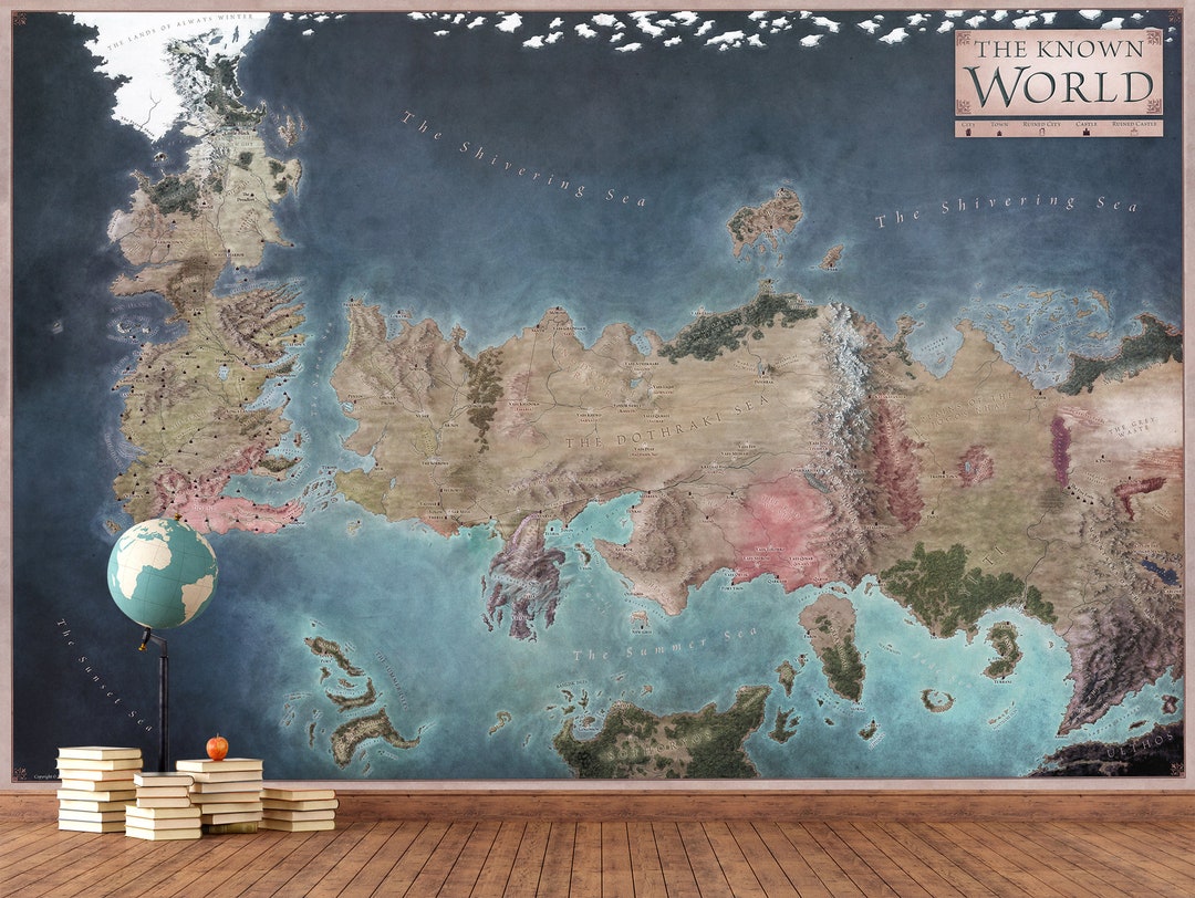 Game of Thrones Map Wallpaper Mural / Westeros Map Wallpaper / the ...