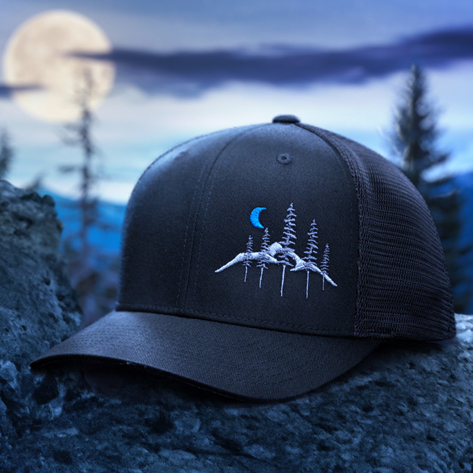 Black Larix Trucker Hat Wild Blue Moon Trucker Hats for Men Adjustable ...