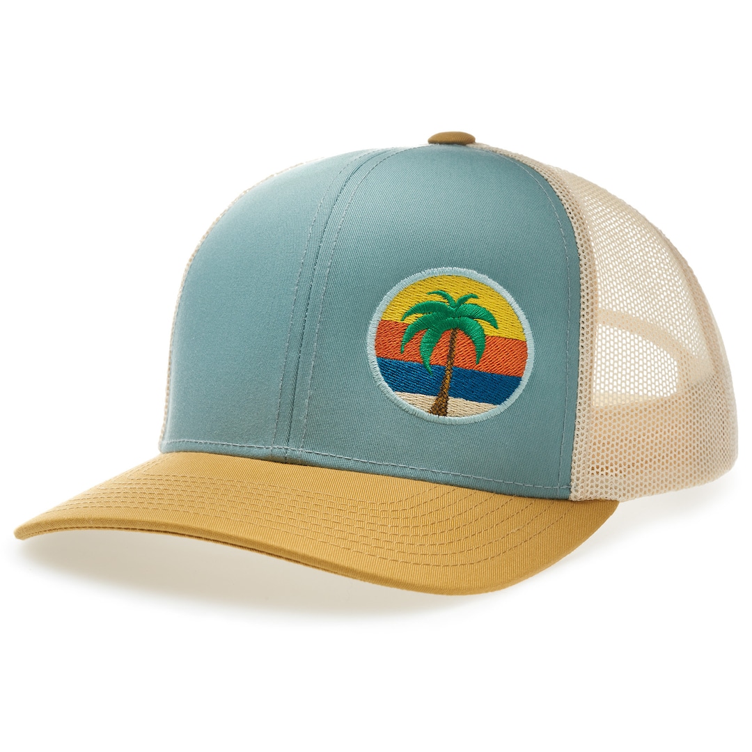 Palm Tree Hat Smoke Blue Amber Gold Beige Trucker Hat - Etsy