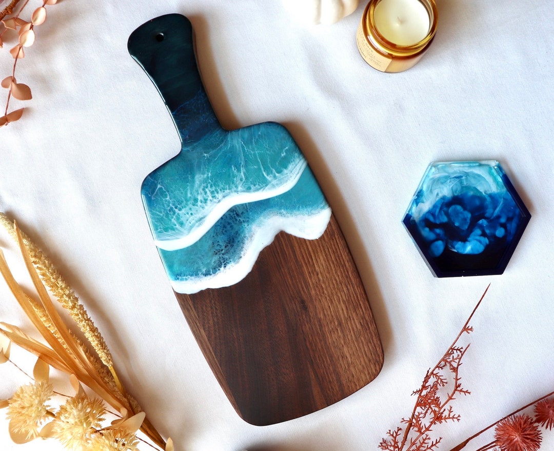 Cape Cod Walnut Small Serving Board. Resin Ocean Art. Custom ...