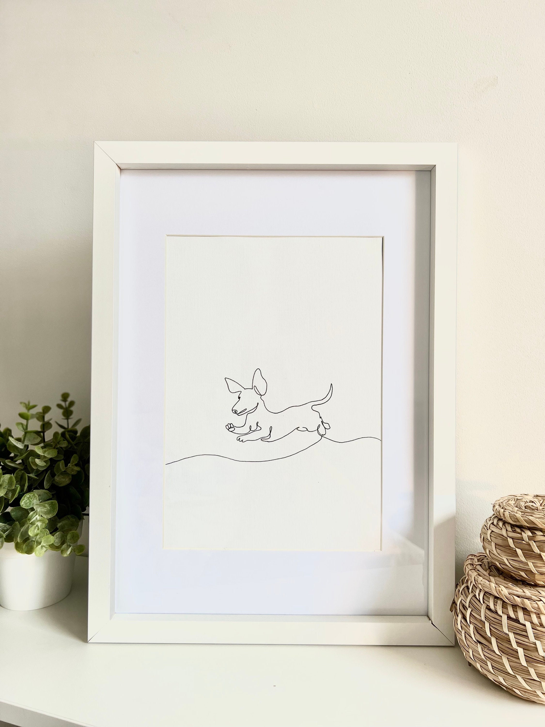 Jumping Dog Silhouette Line Drawing | Dachshund Line Art | Abstract ...