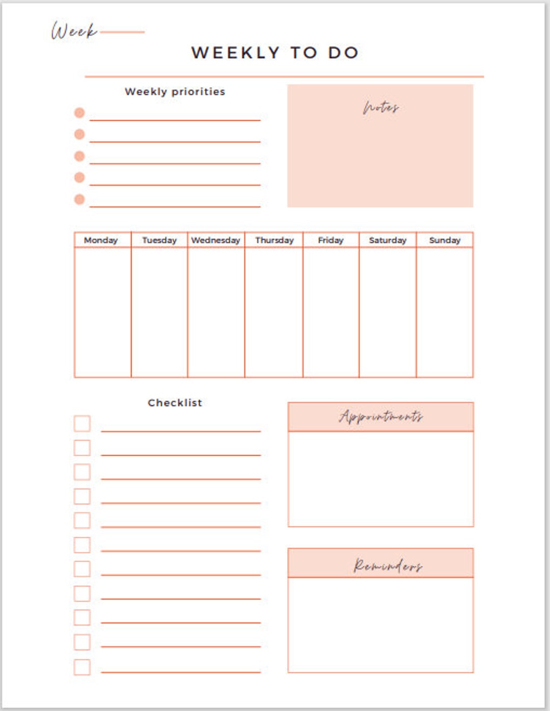 Pink Weekly Planner - Digital Download - Etsy