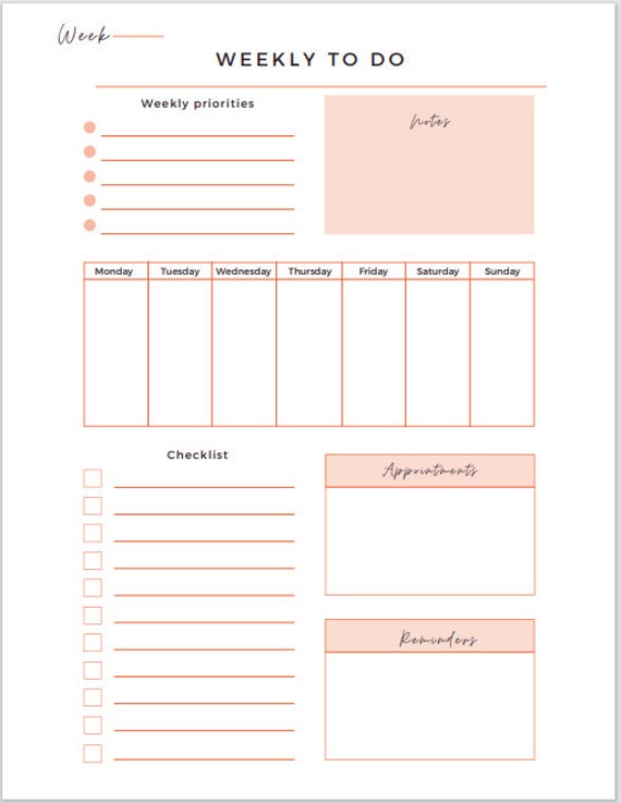 Pink Weekly Planner Digital Download - Etsy