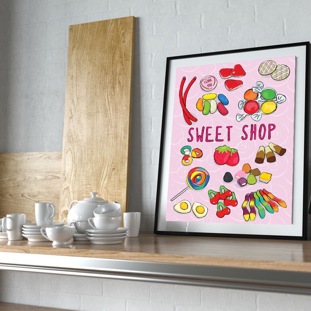 Classic Retro Sweets, Sweet Shop Poster, Tuck Shop Kitchen Art Print ...