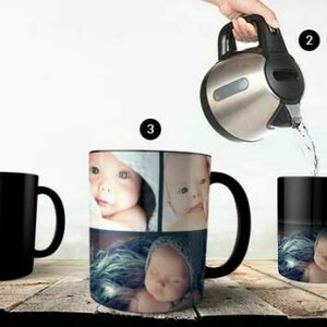 2 PCS Custom Photo Couple Black Mugs Color Changing Coffee Hot Heat ...