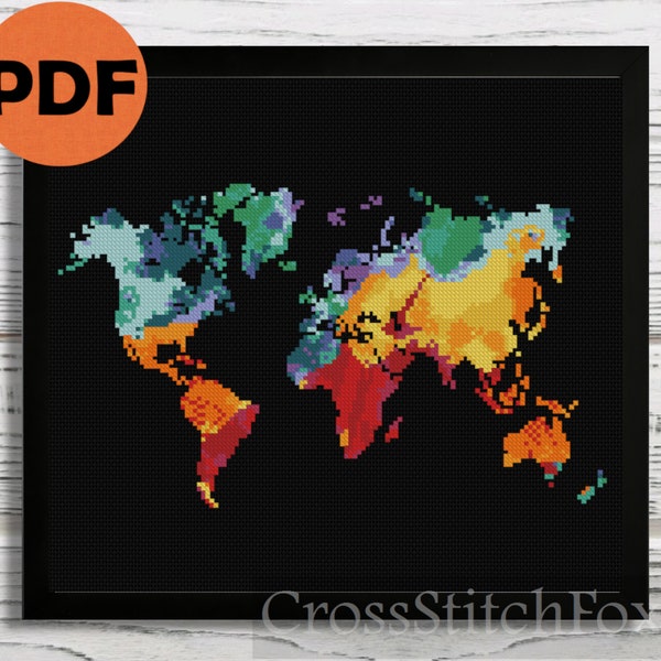 World Map Cross Stitch Pattern - Etsy