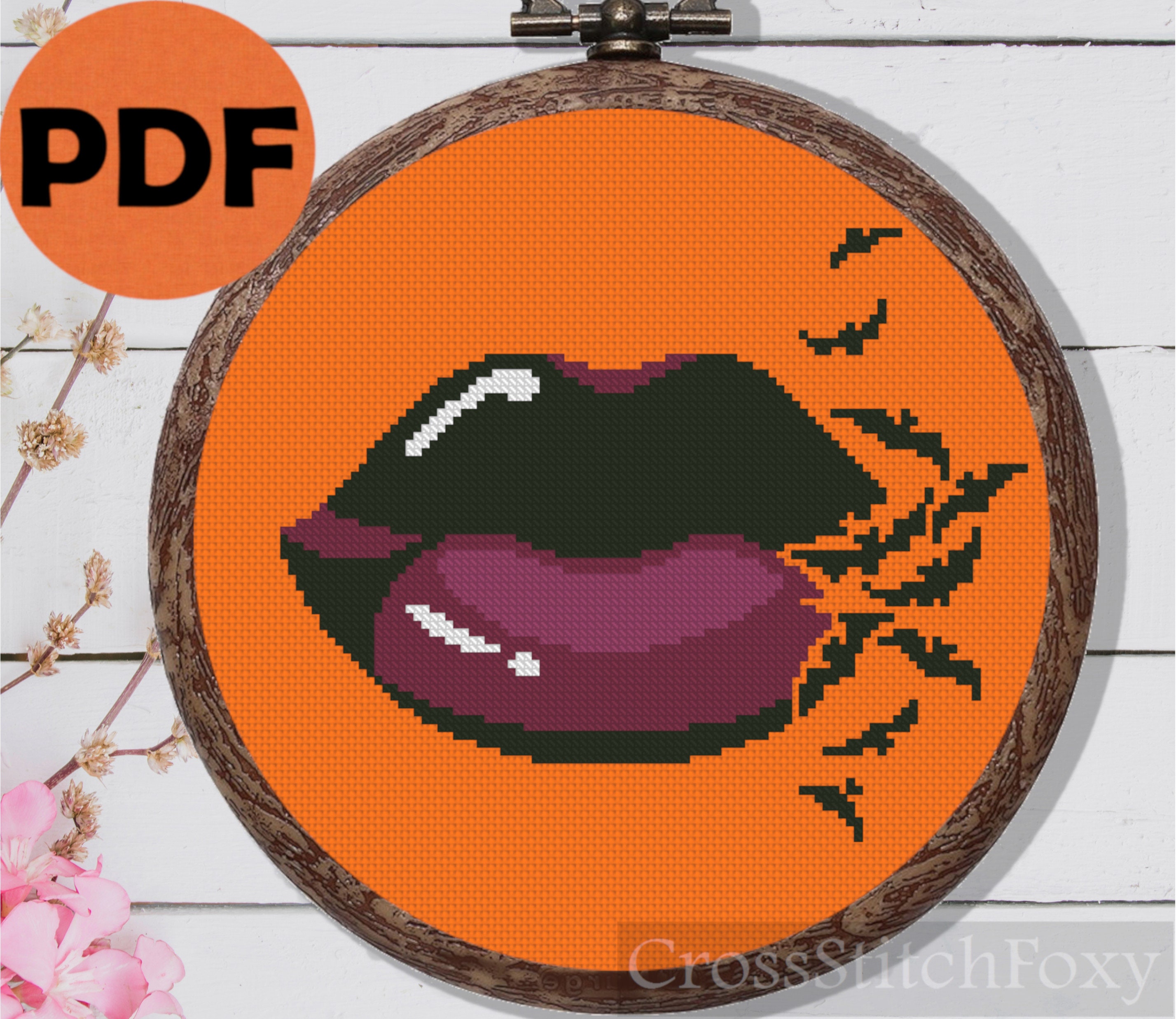 Halloween Lips Bat Sexy Gothic Makeup Cross Stitch Pattern PDF - Etsy