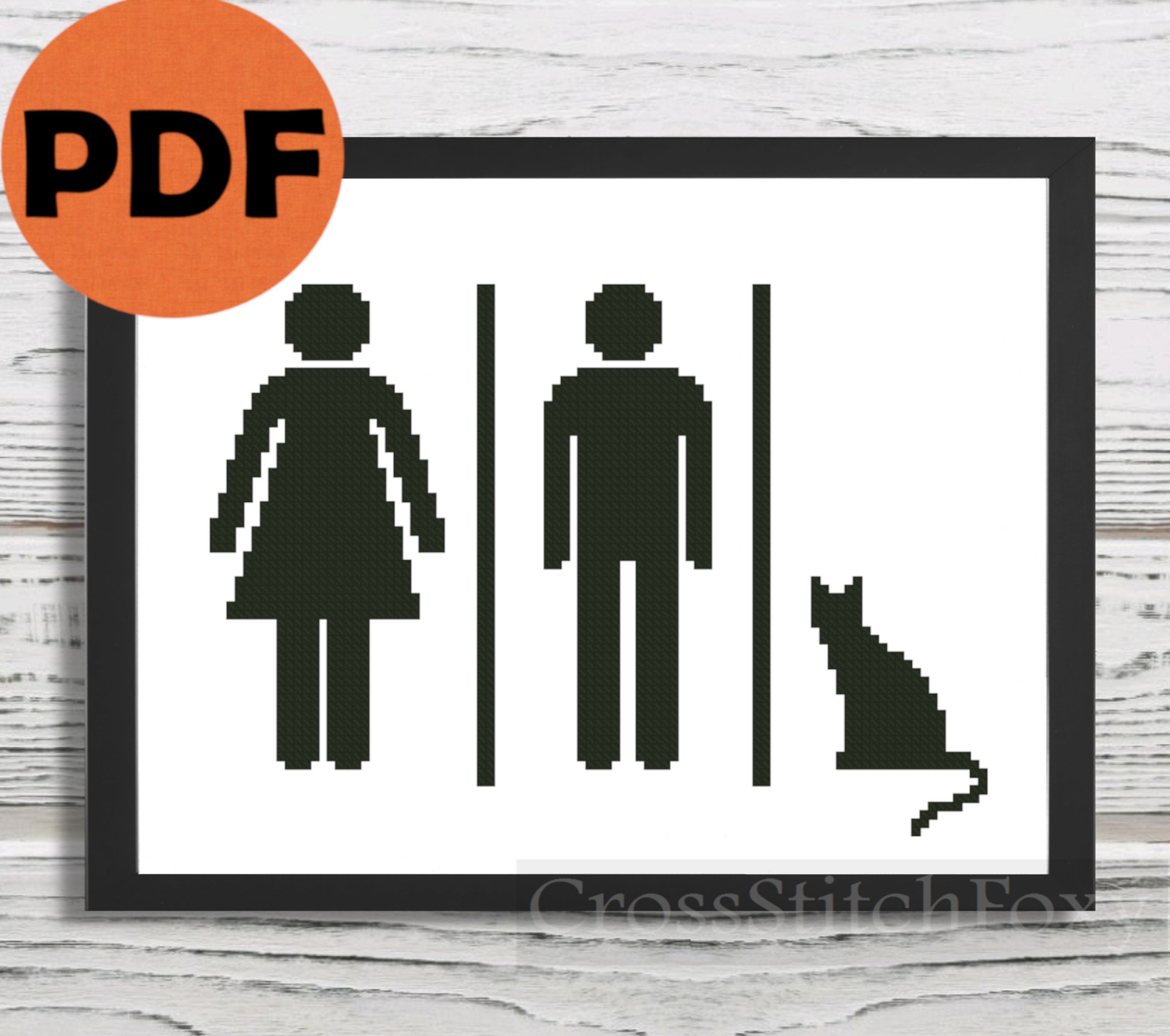 Funny Restroom Door Sign With Cat Cross Stitch Pattern Cat | Etsy