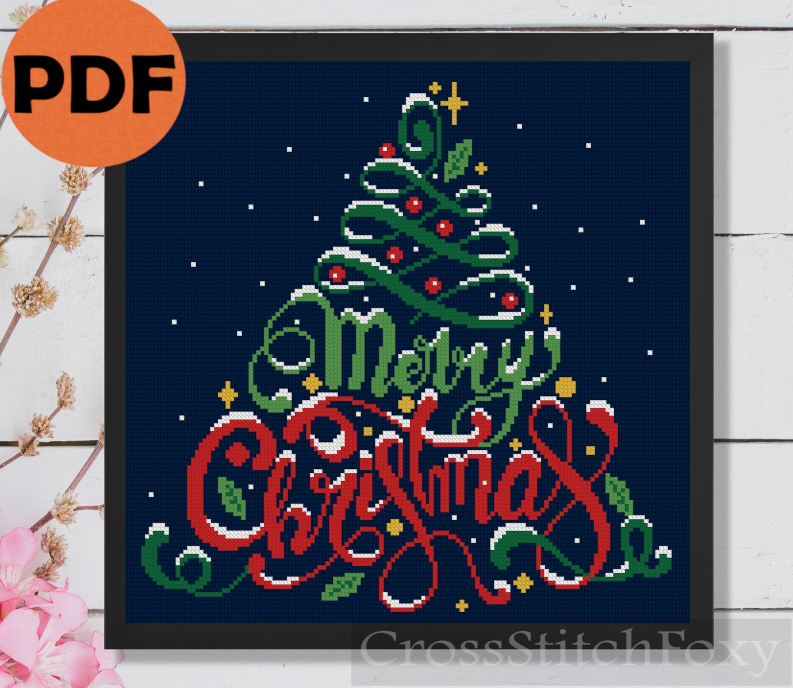 Merry Christmas Lettering Cross Stitch Pattern PDF Easy Cross - Etsy