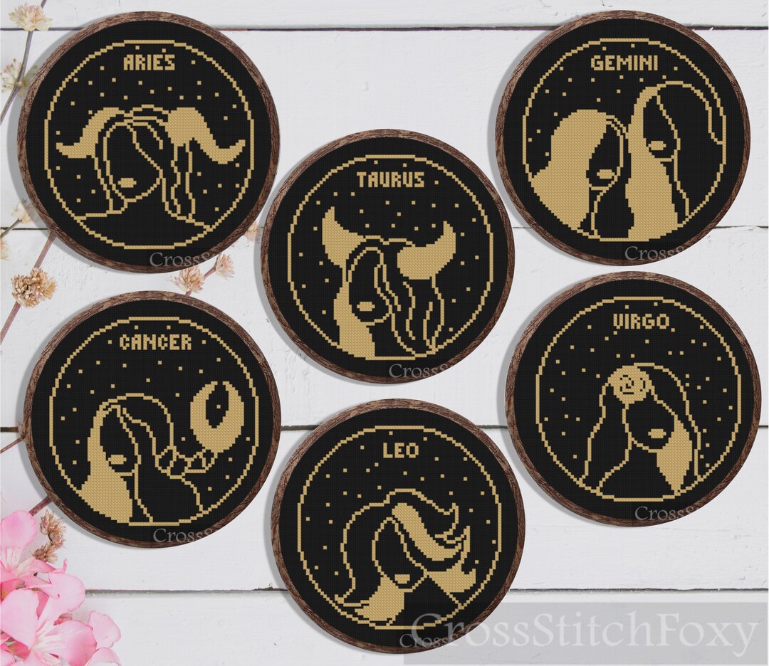 Set of 12 Zodiac Cross Stitch Patterns PDF Horoscope Cross Stitch ...
