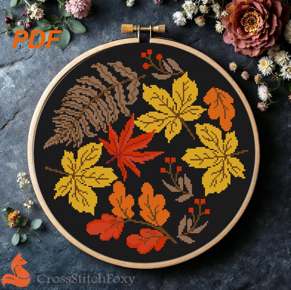 Fall Leaves Cross Stitch Pattern PDF Autumn Forest Mini Plants Easy - Etsy