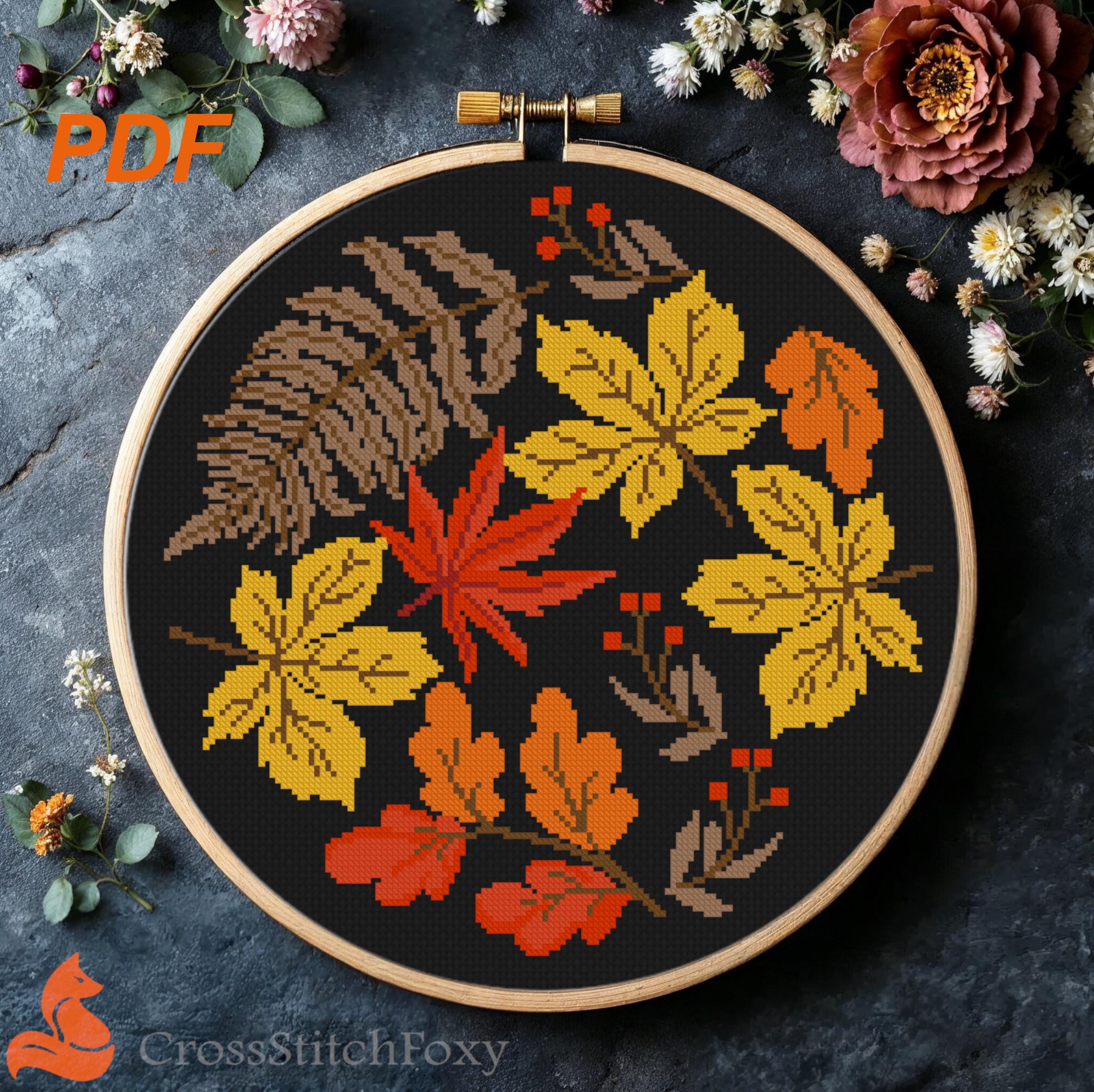 Fall Leaves Cross Stitch Pattern PDF Autumn Forest Mini Plants Easy - Etsy