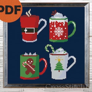 Christmas Mugs Cross Stitch Pattern PDF, Easy Cross Stitch Pattern ...