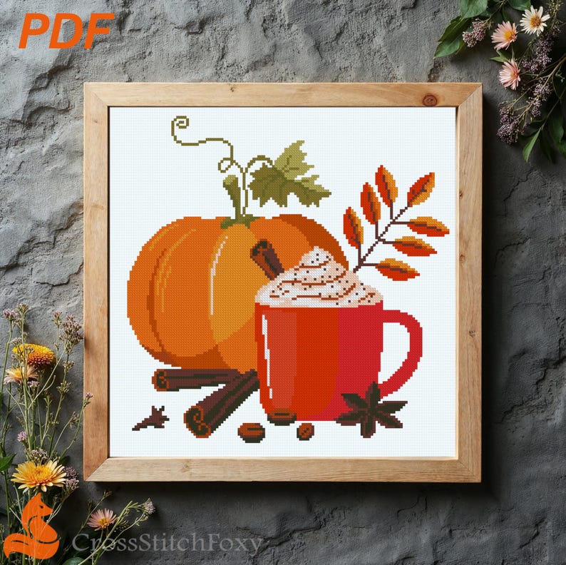 Pumpkin Spice Latte Cross Stitch Pattern: Fall Kitchen Decor (PDF ...