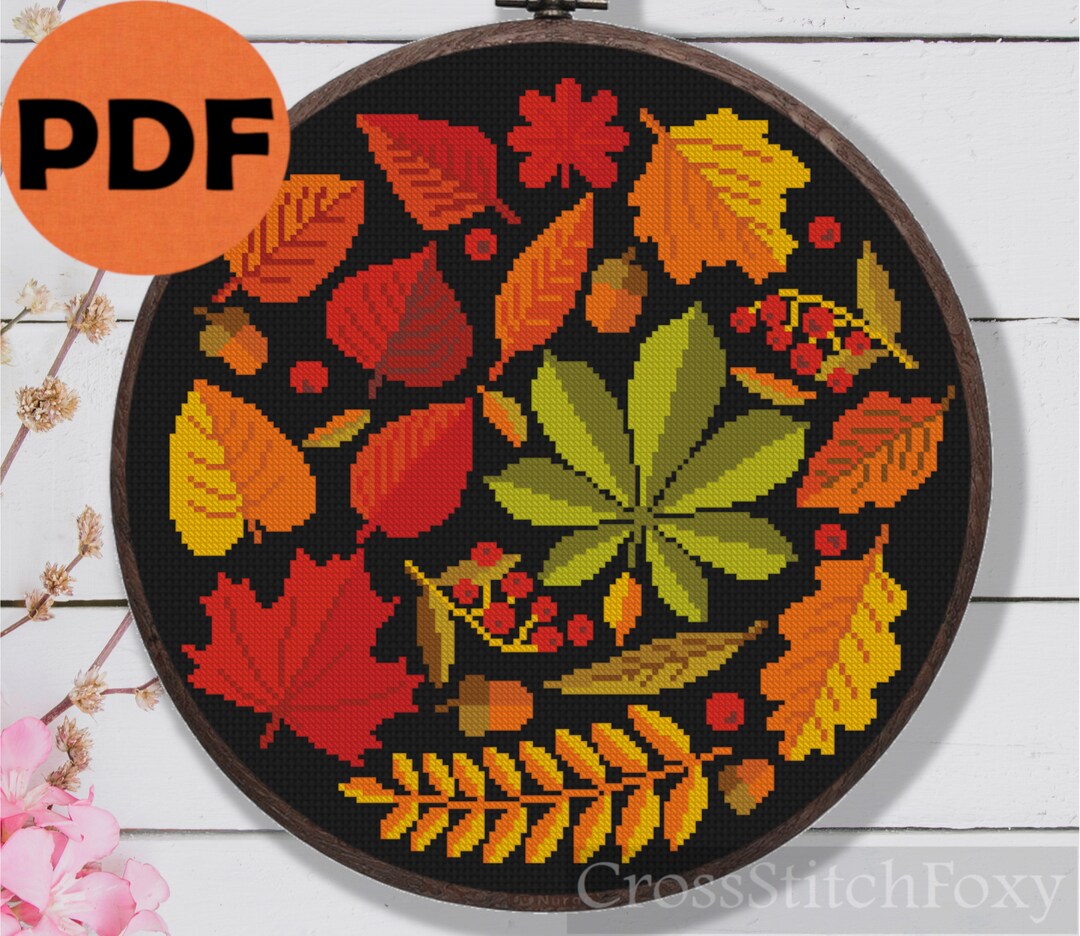 Fall Leaves Cross Stitch Pattern PDF Autumn Forest Mini Plants Easy - Etsy