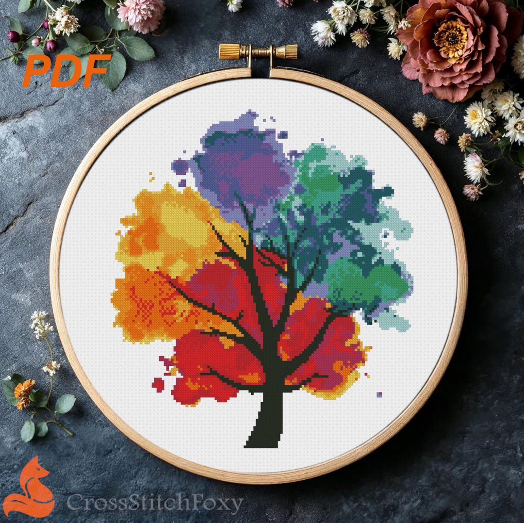 Four Seasons Tree Cross Stitch Pattern: Watercolor Plant (PDF Pattern ...