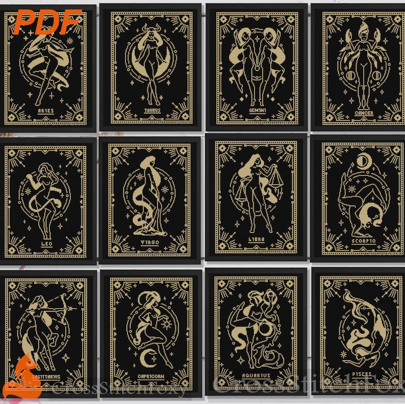 Zodiac Cross Stitch Patterns: Female Astrology Signs (PDF) - Etsy