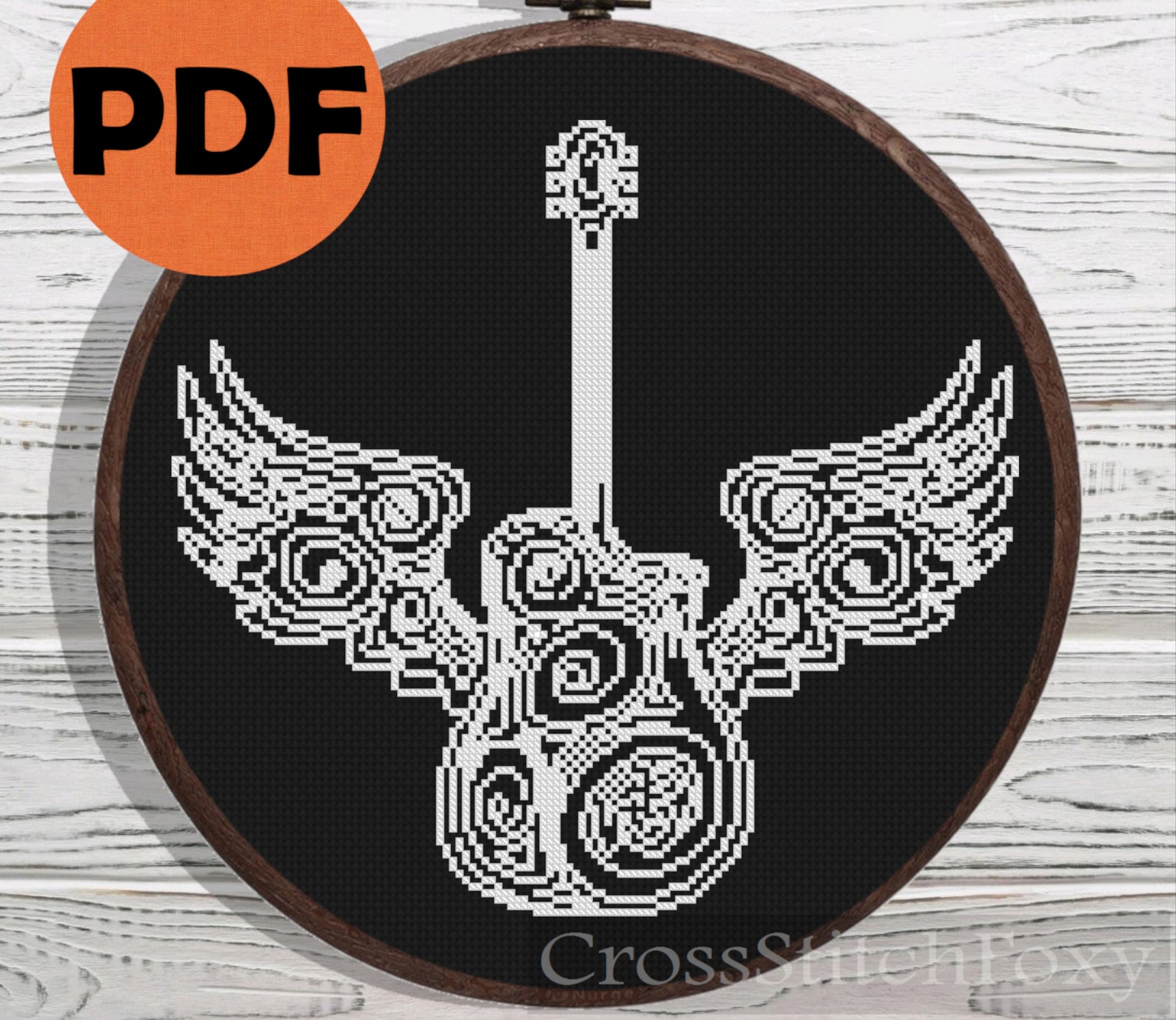 Guitar With Wings Cross Stitch Pattern PDF Ornamental Guitar | Etsy