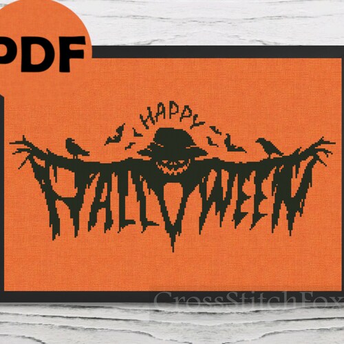 Happy Halloween Spooky Scarecrow Cross Stitch Pattern PDF - Etsy