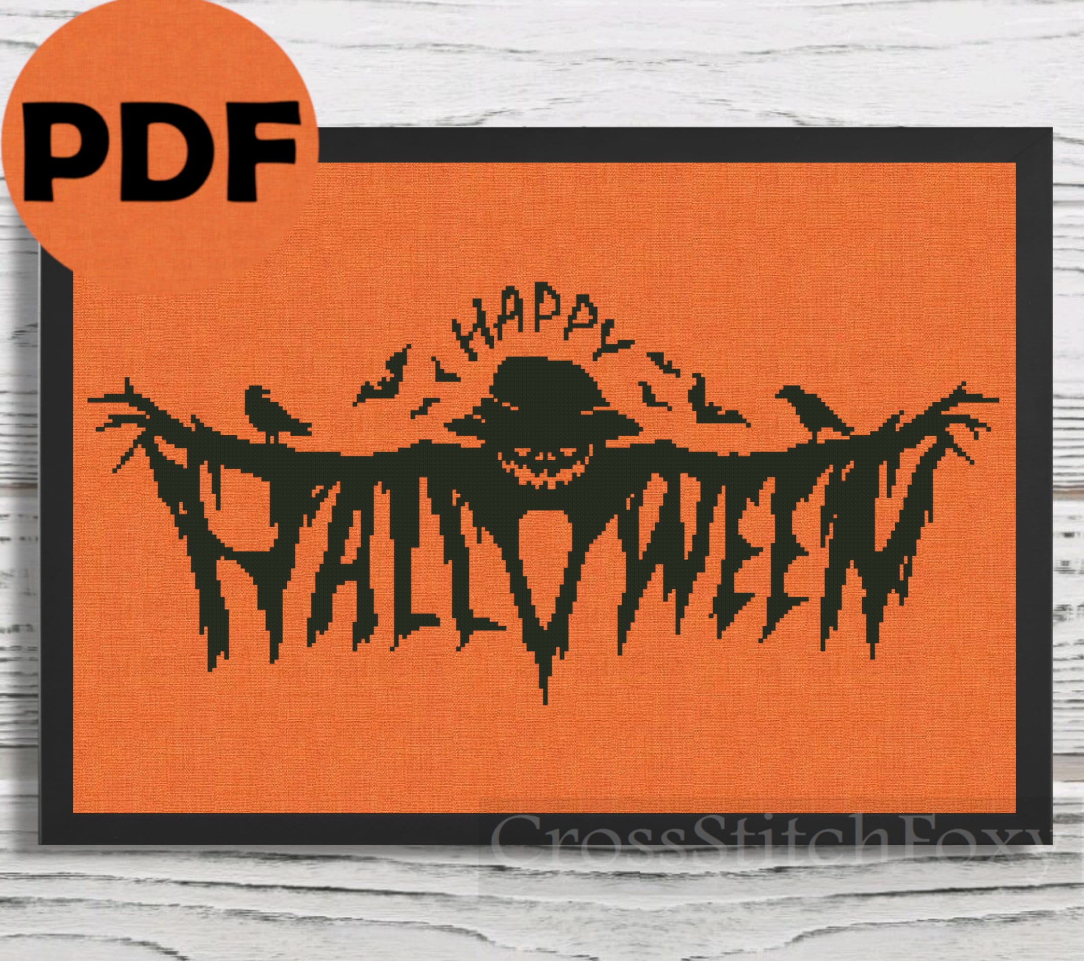 Happy Halloween Spooky Scarecrow Cross Stitch Pattern PDF - Etsy